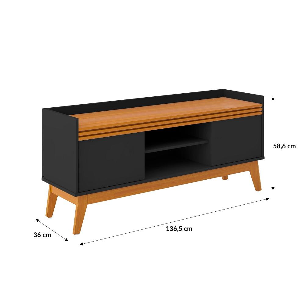 Conjunto Buffet E Rack Para Tv 50 Polegadas Ripado 136cm Cor:preto/cedro - Carrefour