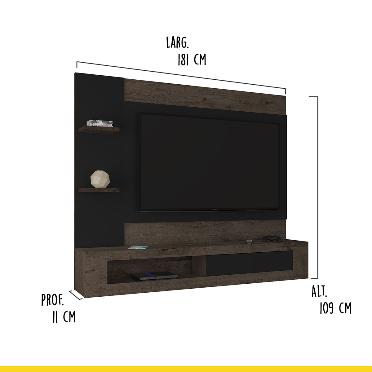 Painel Para Tv Até 65 Polegadas 183 X 109 Cm Estoril Mdp Coffee Preto ...