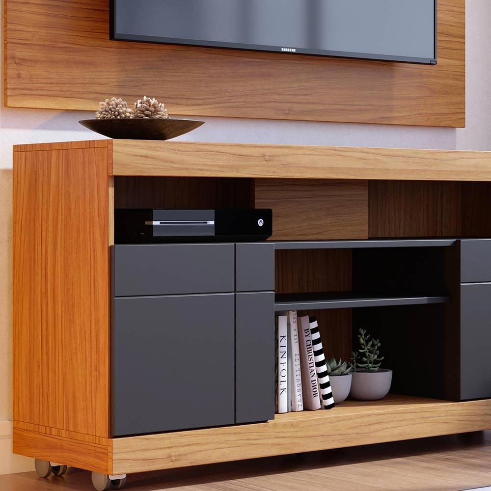 Painel Com Rack Para Tv Até 43 Polegadas Noce Milano Preto Fosco Eliza ...