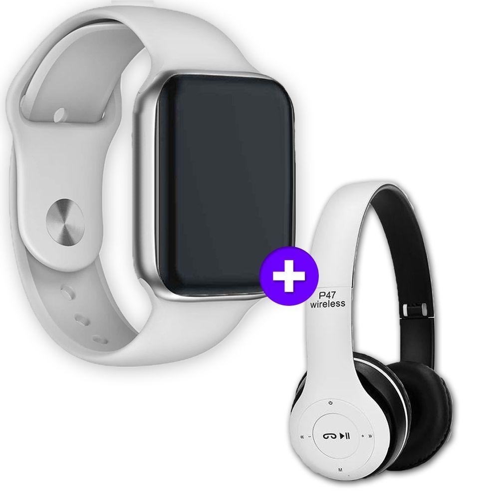 Kit Smartwatch Iwo 9 44mm Branco + Headphone Sem Fio Branco - Carrefour