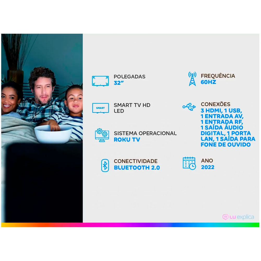 Smart Tv R6500 Tela 32 Polegadas Led Roku Uhd Hdr 4 Hdmi Alexa Tcl ...