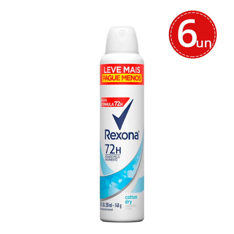 Kit Desodorante Aerosol Rexona Cotton Dry Azul 250ml - 6 Unidades ...