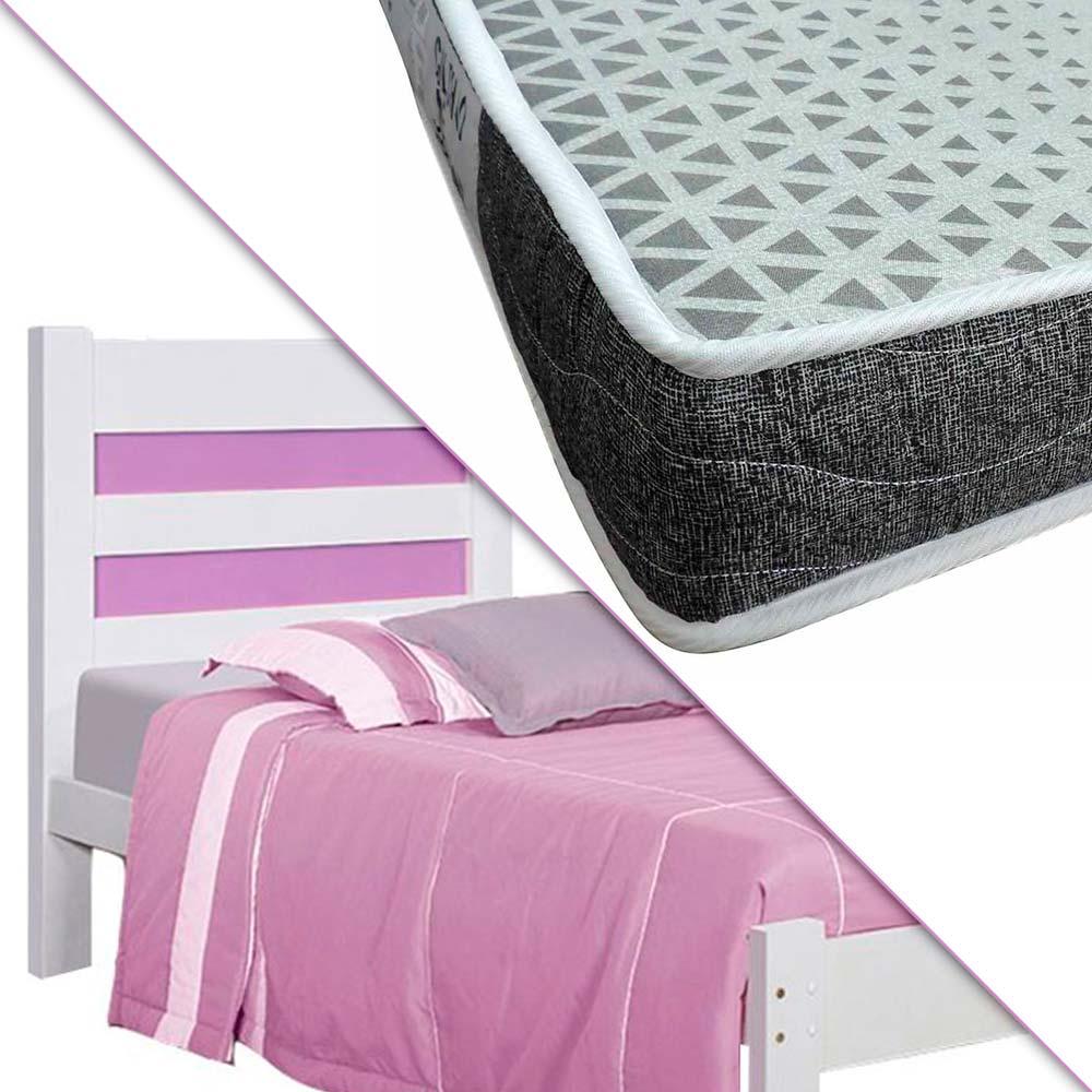 Cama Solteiro De Madeira Maciça Lara Atraente Branca Com Lilás Com ...