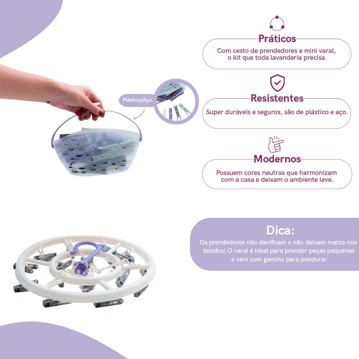 Kit Lavanderia Com Cesto Prendedores E Mini Varal - Simplo - Carrefour