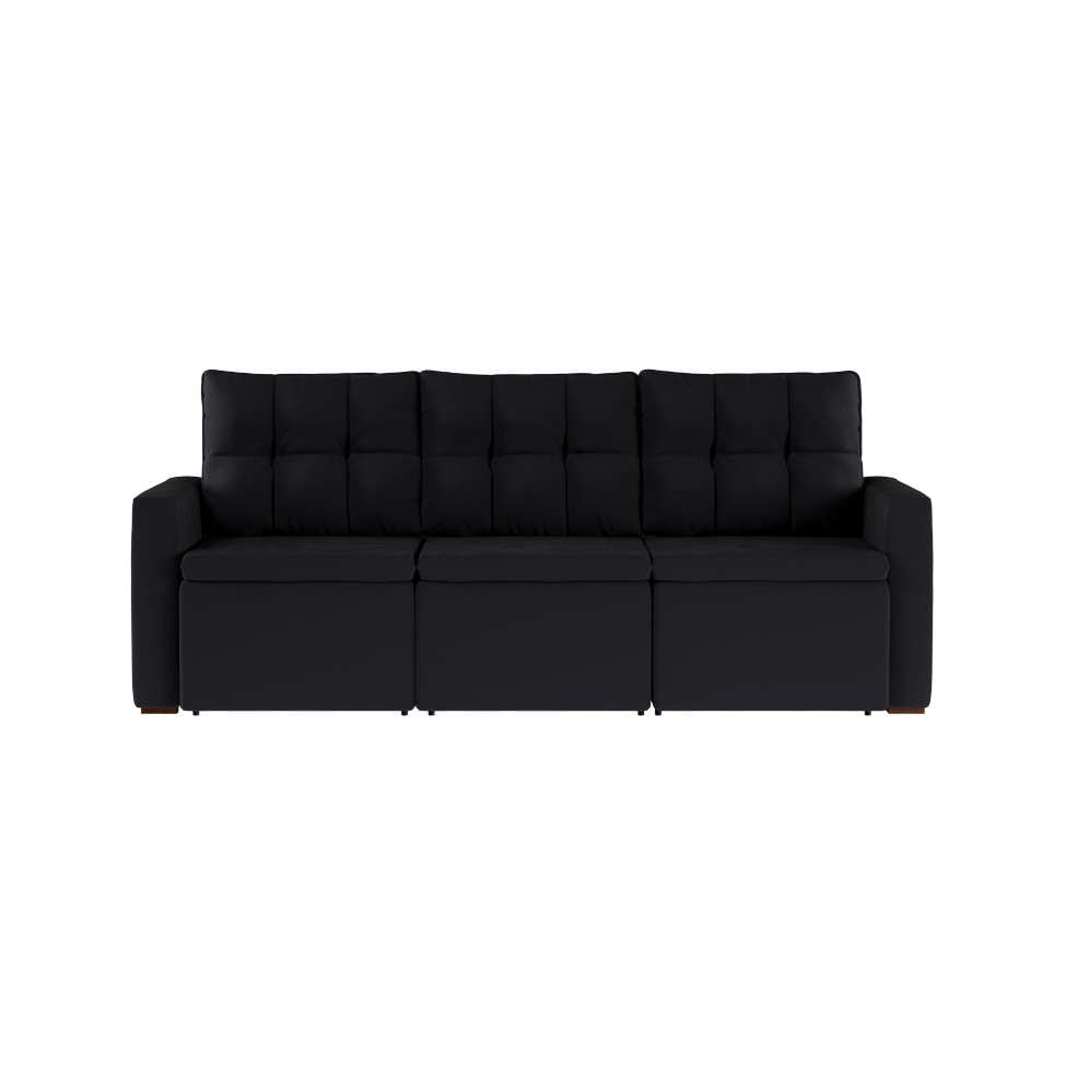 Sofá 3 Lugares Retrátil Ruiru Suede Preto 210 Cm - Carrefour