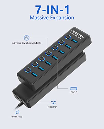 Vanotom Usb 3.0 Hub, Divisor De Hub Usb De 7 Portas Com Led Indi ...