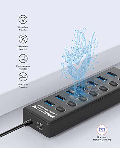 Vanotom Usb 3.0 Hub, Divisor De Hub Usb De 7 Portas Com Led Indi ...